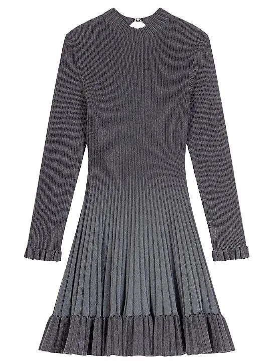Maje Ribbed High-neck Stretch-knit Mini Dress - Grey