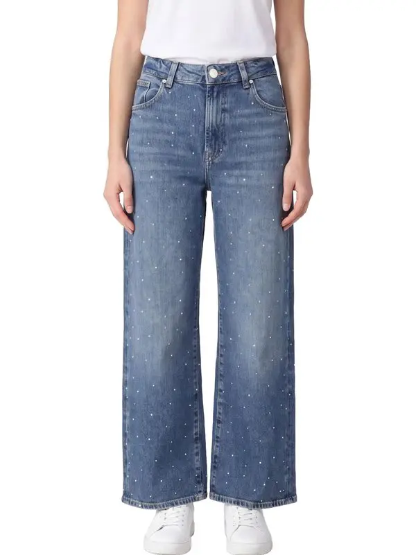 7 For All Mankind High-waisted Wide Leg Jeans In Denim With Rhinestone Application - Blue