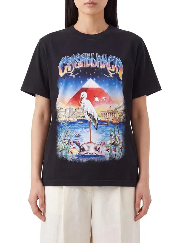 Casablanca Graphic Print Organic Cotton Crew Neck T-shirt - Black