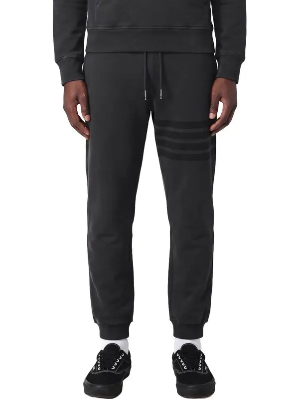 Thom Browne Slim Fit Cotton Jogging Trousers With 4-bar Detail - Black