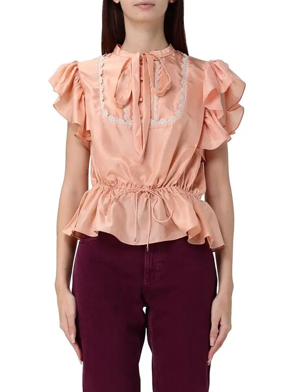 Chloé Draped Pure Silk Blouse With Ruffled Hem - Pink