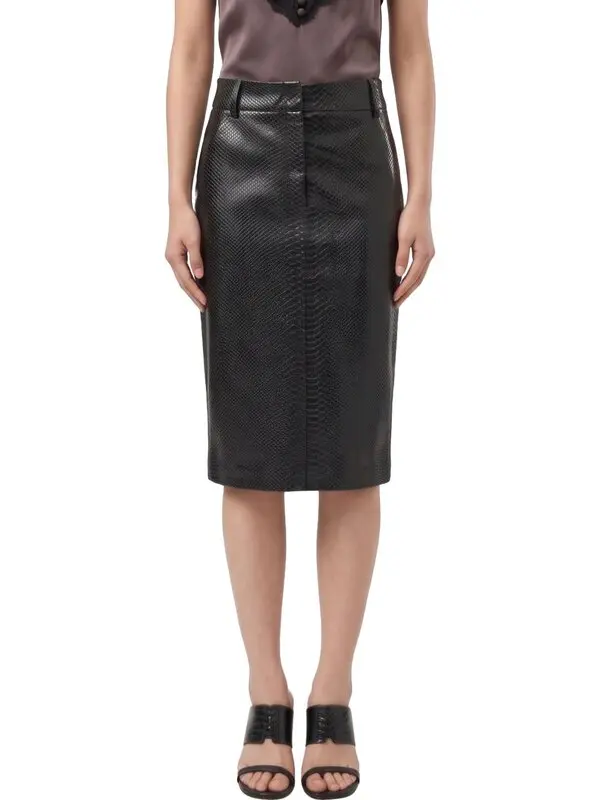 Andamane Asymmetrical Hem Faux Leather Midi Pencil Skirt - Black