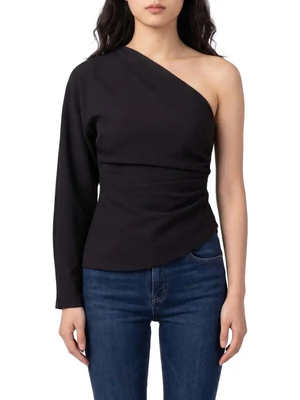 Federica Tosi Draped Asymmetrical One-shoulder Blouse - Black