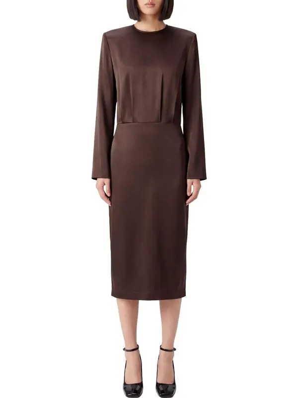 Federica Tosi Long-sleeved Satin Midi Sheath Dress - Brown