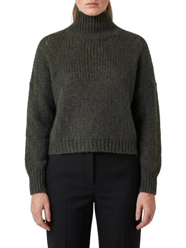 ROBERTO COLLINA Wool Blend Turtleneck Jumper With Dropped Shoulders - Green