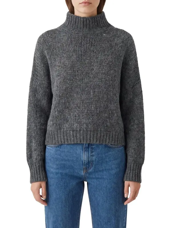 ROBERTO COLLINA Wool Blend Turtleneck Jumper With Dropped Shoulders - Grey