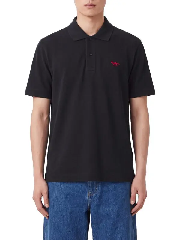 Maison Kitsuné Short-sleeve Cotton Polo Shirt With Contrast Logo - Black