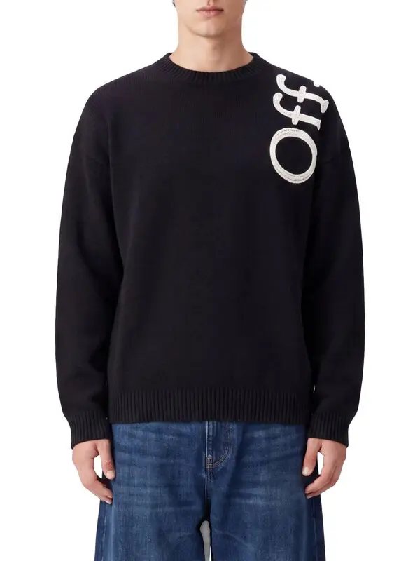 Off-White All-over Jacquard Logo Wool Blend Crewneck Jumper - Black