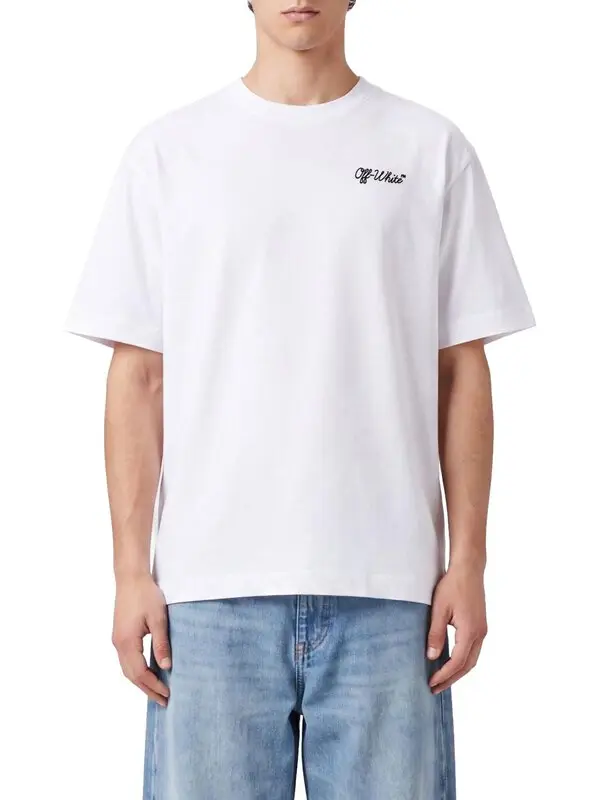 Off-White Short-sleeve Cotton T-shirt With Arrow Logo Print - White