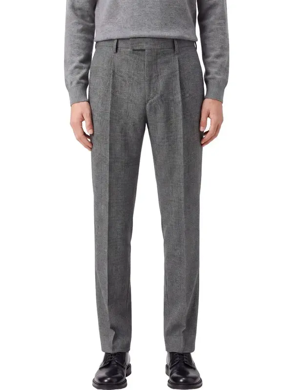 LARDINI Prince Of Wales Pleated Sartorial Trousers In Cotton Blend - Grey