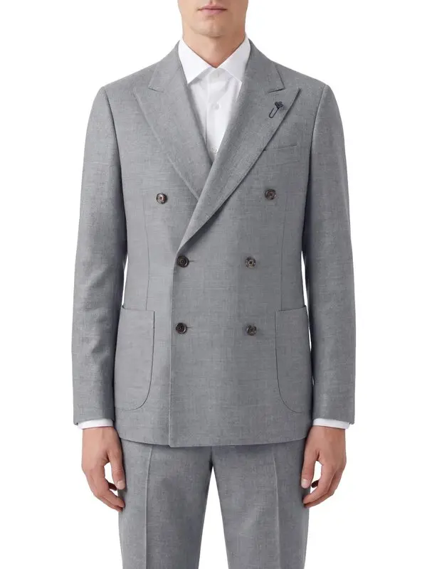 LARDINI Double-breasted Merino Wool Blazer With Peak Lapels - Grey