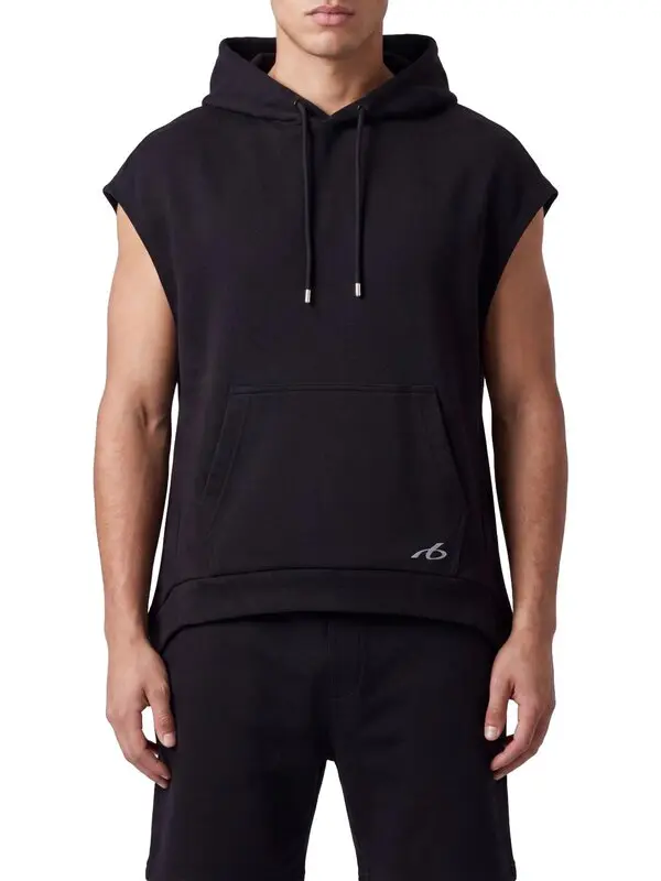 Balenciaga Sleeveless Relaxed Fit Cotton Hoodie With Embroidered Logo - Black