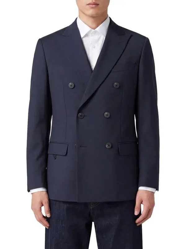 RRD Double-breasted Peak Lapel Blazer In Wool Blend - Blue