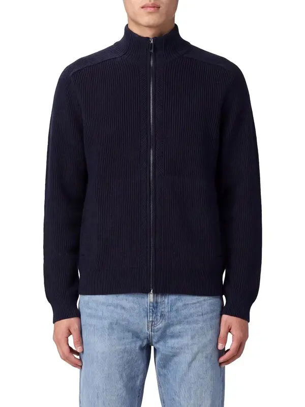 Emporio Armani Turtleneck Zip-up Wool Cardigan - Blue