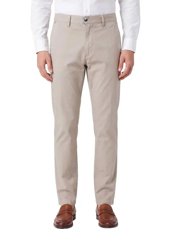 SLOWEAR Slim Fit Stretch Cotton Chino Trousers With Slash Pockets - Cocoa