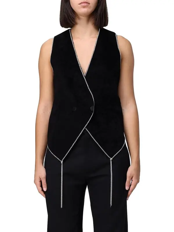 Giorgio Armani Double-breasted Tailored Waistcoat In Velvet With Crystal Appliqués - Black
