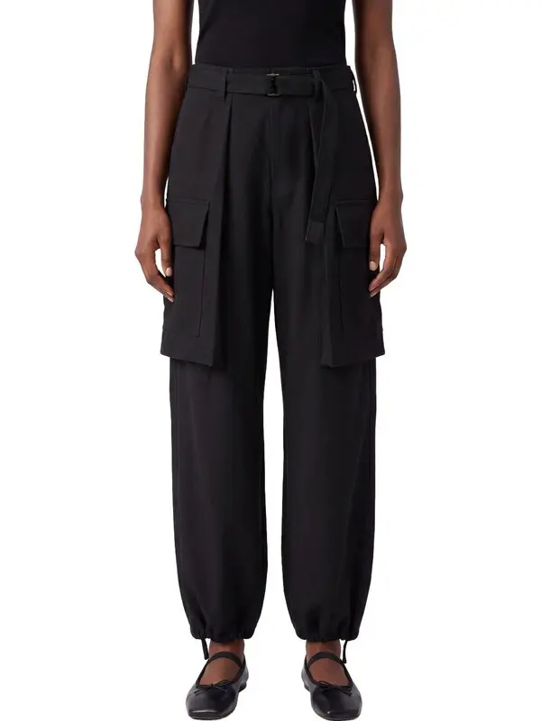 SACAI X CARHARTT WIP Wide Leg Cotton Cargo Trousers With Elasticated Waist - Black