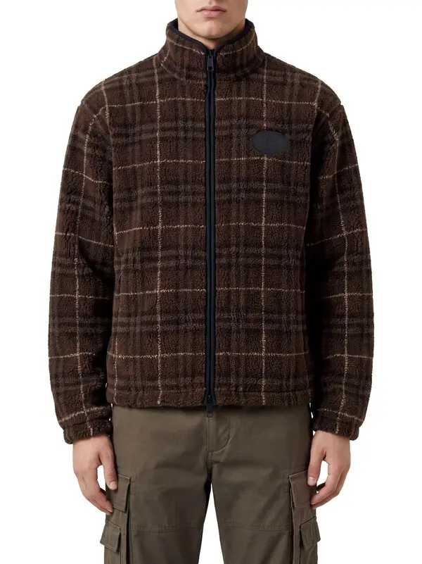 Burberry Tartan Wool And Cashmere Blend Zip-up Jacket - Brown