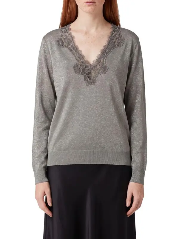 Valentino Garavani Lurex And Viscose Blend Jumper With Lace Inserts - Gold