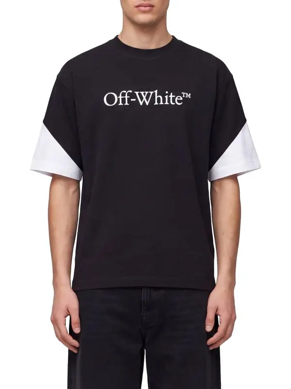 Off-White Cotton T-shirt With Contrast Logo And Dropped Shoulders - Black