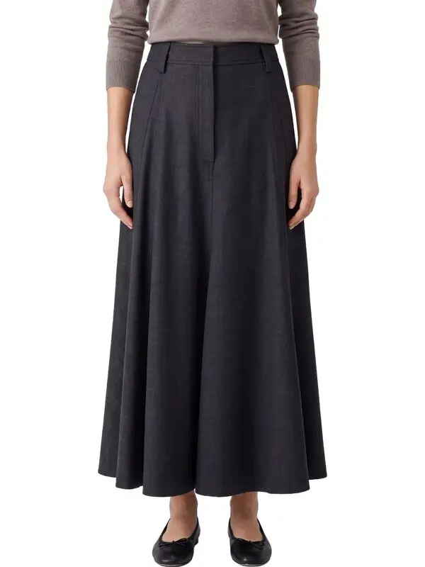 Brunello Cucinelli Virgin Wool A-line Midi Skirt - Grey