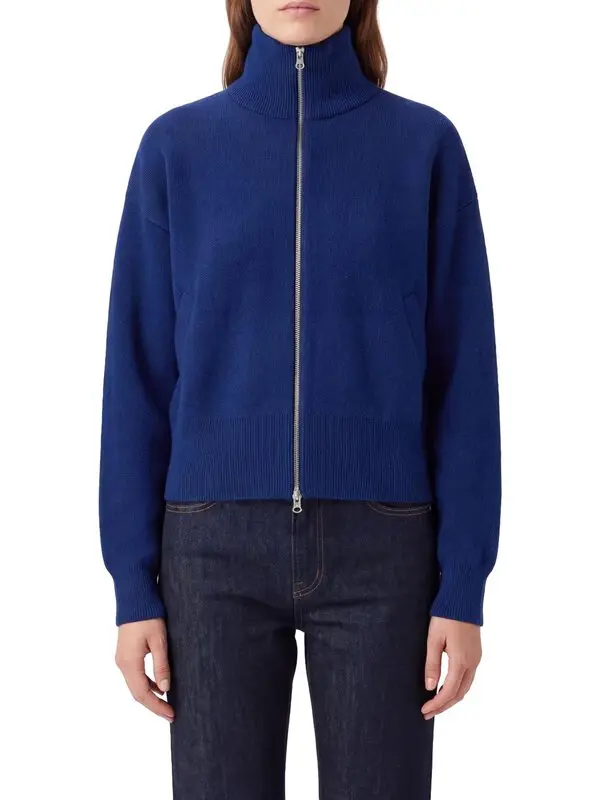 Extreme Cashmere Turtleneck Cardigan In Pure Cashmere With Zip Closure - Blue
