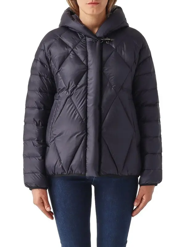 FAY Quilted Nylon Puffer Jacket With Hood And Iconic Toggles - Blue