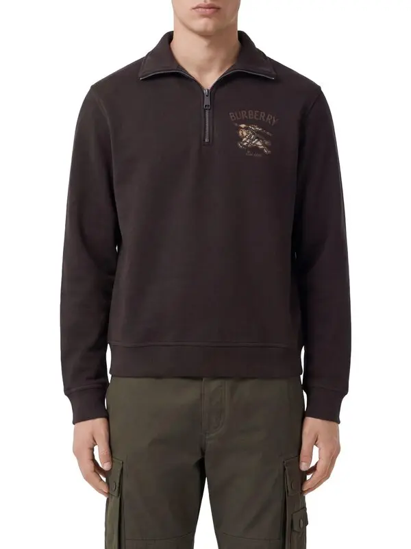 Burberry Half-zip Cotton Sweatshirt With Equestrian Knight Logo - Black