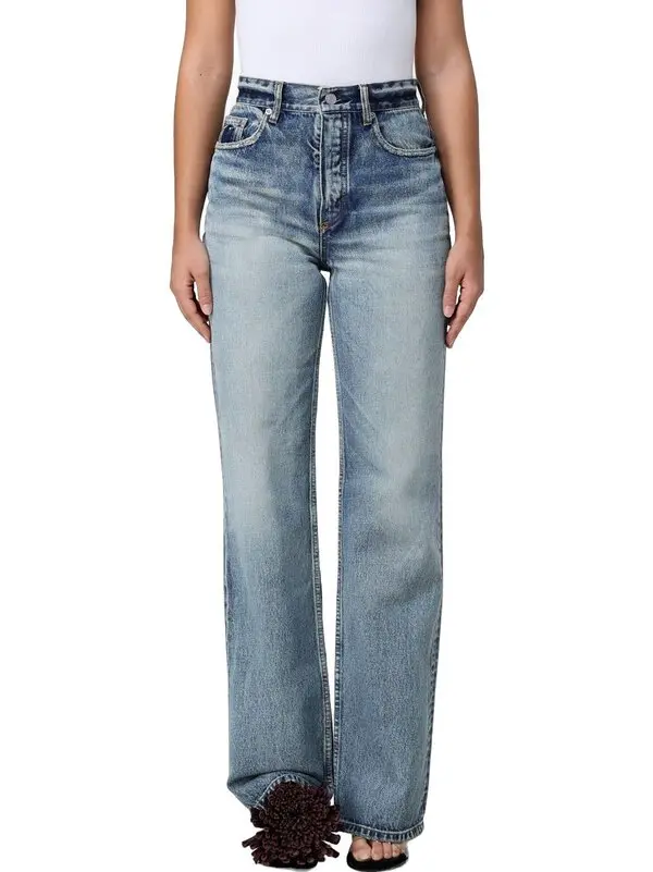 Alaïa High-waisted Straight Fit Jeans In Cotton Denim - Blue