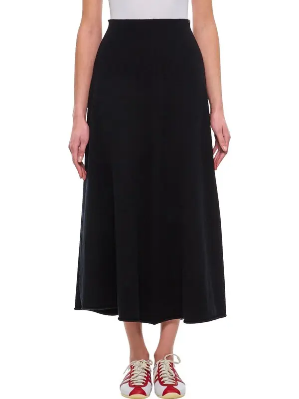 Extreme Cashmere High-waisted Midi Knit Skirt In Wool Blend - Black