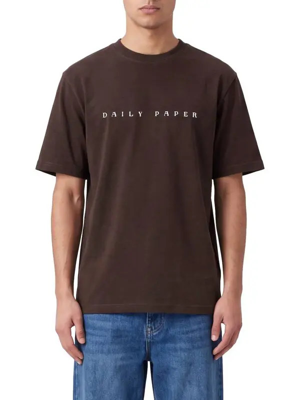 DAILY PAPER Crewneck Cotton T-shirt With Dropped Shoulders And Logo - Brown