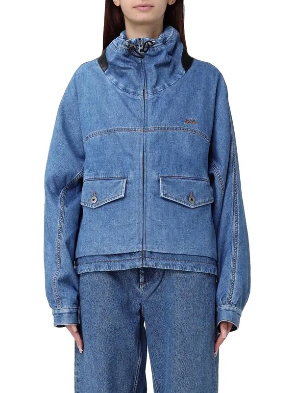 Loewe Short Cotton Denim Jacket With High Neck And Zip Closure - Blue
