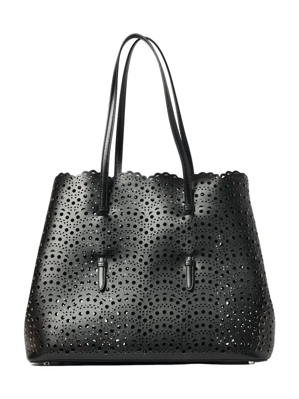 Alaïa Mina Shoulder Bag In Smooth Calfskin Leather With Perforated Design And Pouch - Black