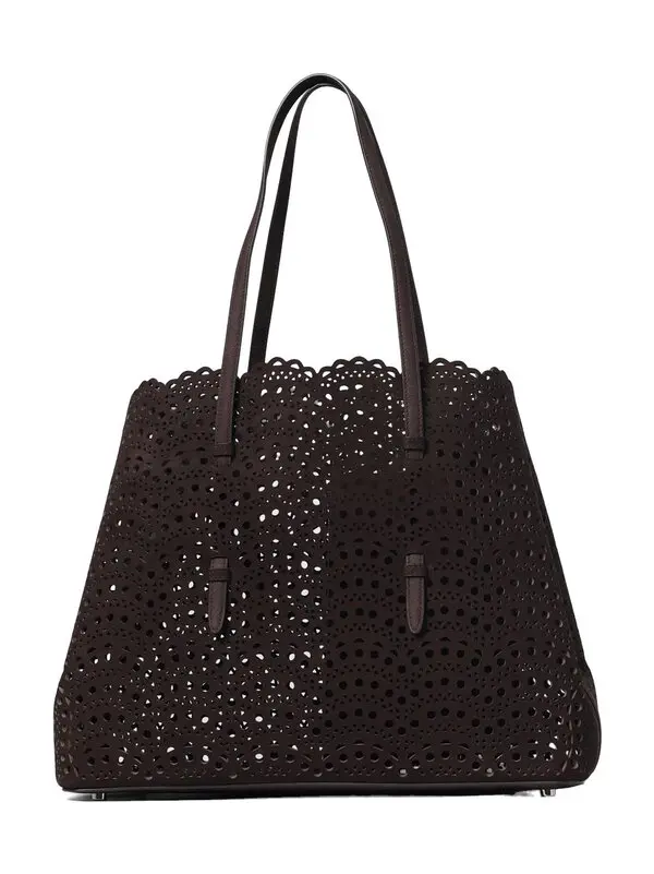 Alaïa Mina Perforated Nubuck Leather Shoulder Bag With Double Handle - Brown