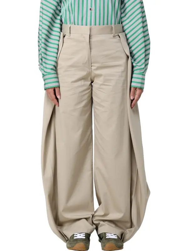 Loewe High-waisted Draped Wide-leg Trousers In Silk And Cotton - Beige