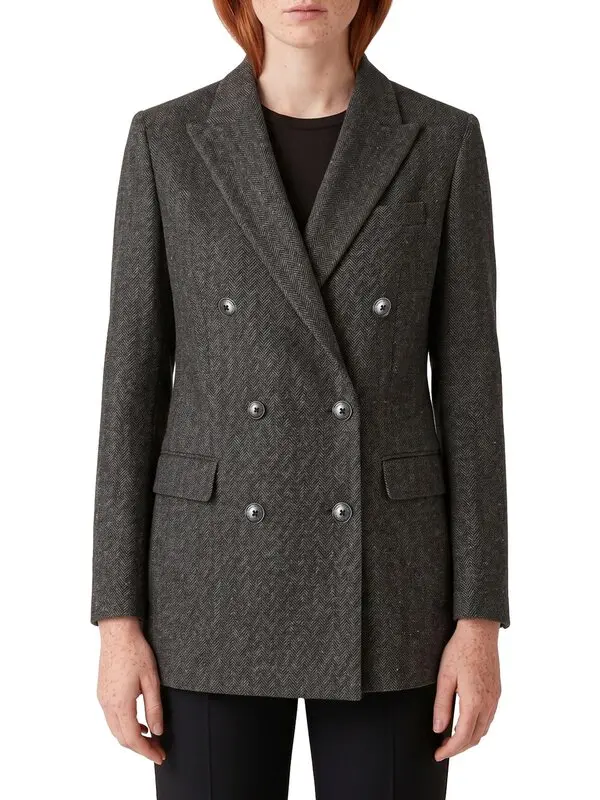 Tagliatore Chevron Wool Double-breasted Blazer With Peak Lapels - Brown