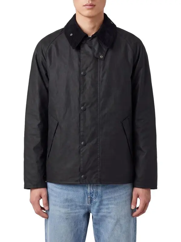 Barbour Transport Short Waxed Cotton Jacket With Corduroy Collar - Black