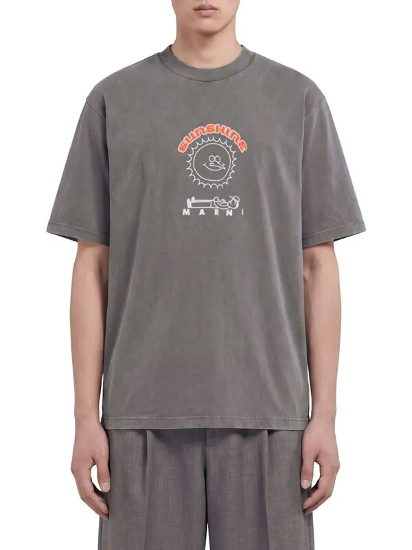 Marni Cotton Crew-neck T-shirt With Contrast Logo And Dropped Shoulders - Black