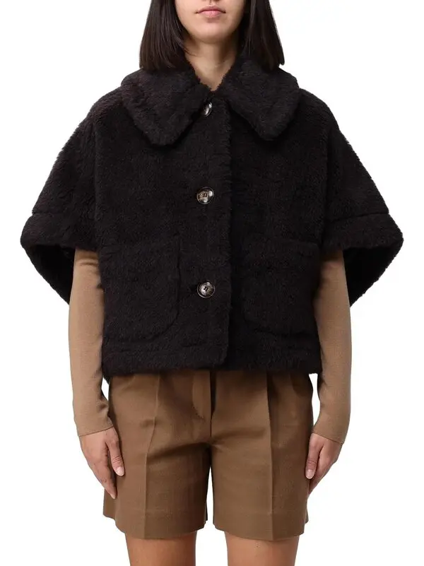 Max Mara Alpaca And Wool Teddy Jacket On Silk Base With Kimono Sleeves - Brown