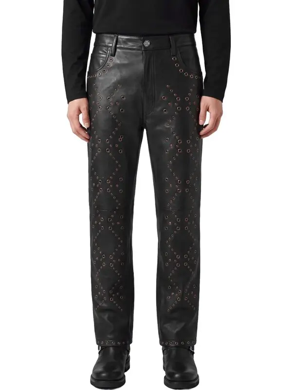 Marni Straight-fit Sheepskin Leather Trousers With Diamond Embroidery And Studs - Black