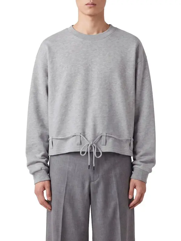 Dries Van Noten Cotton Crew-neck Jumper With Dropped Shoulders And Tie-waist Belt - Grey