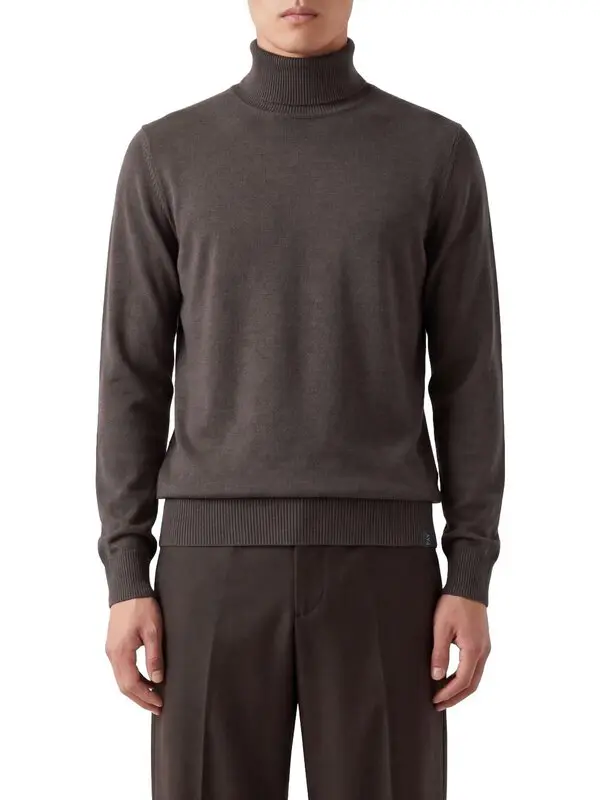 FAY Pure Virgin Wool Turtleneck Jumper With Ribbed Collar - Brown