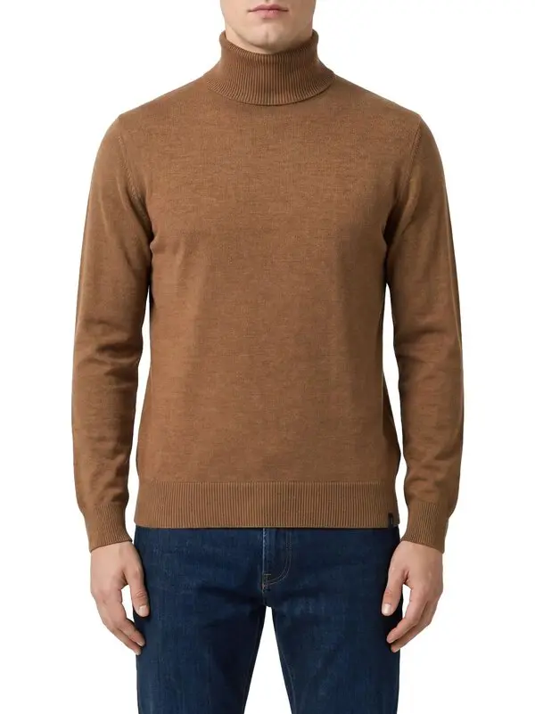 FAY Pure Virgin Wool Turtleneck Jumper With Ribbed Collar - Leather