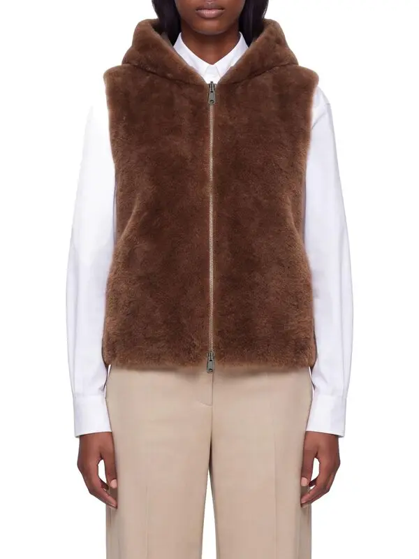 Brunello Cucinelli Hooded Faux Fur Gilet - Brown