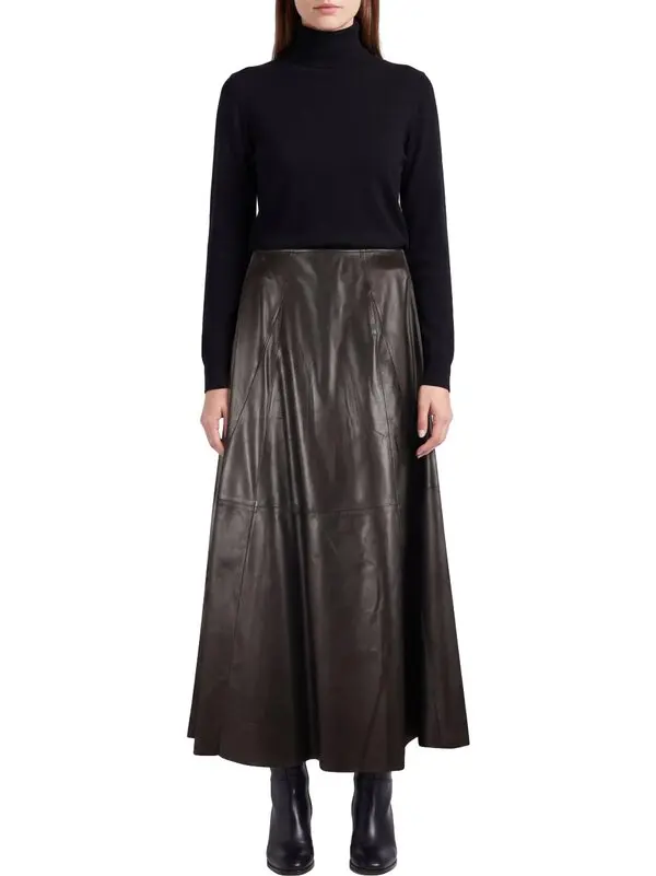ARMA Flared Midi Skirt In Smooth Lambskin Leather With High Waist And Back Zip - Black