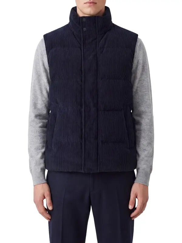 Herno Quilted Velvet Padded Gilet With High Neck - Blue