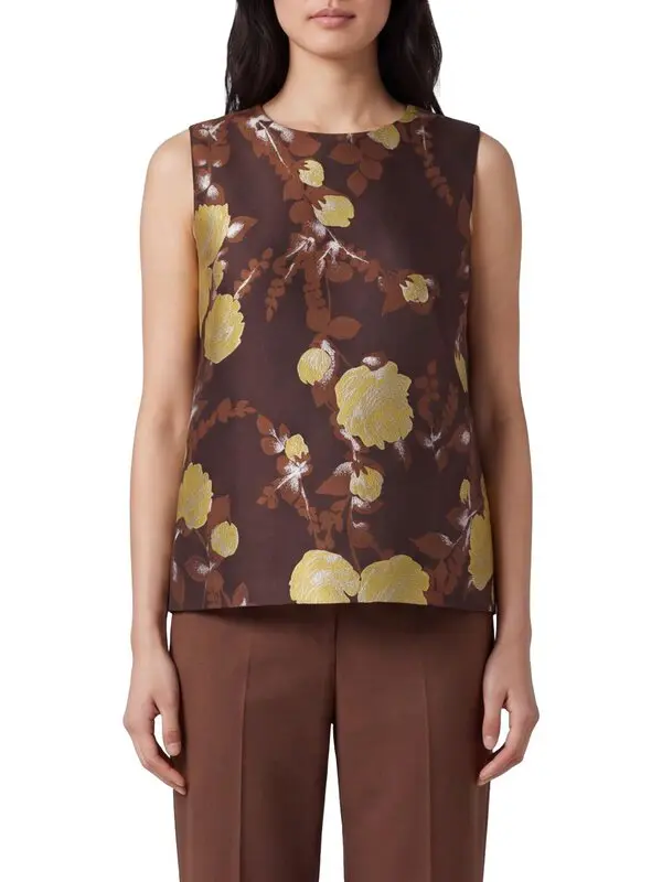 La DoubleJ Sleeveless Floral Silk-blend Crewneck Blouse - Brown