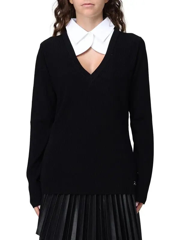 Karl Lagerfeld V-neck Viscose Blend Jumper With Long Sleeves And Applied Logo - Black