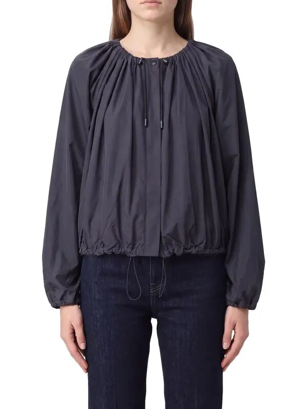 TOTEME Cropped Relaxed Fit Jacket In Recycled Polyester With Drawstring Hem - Black
