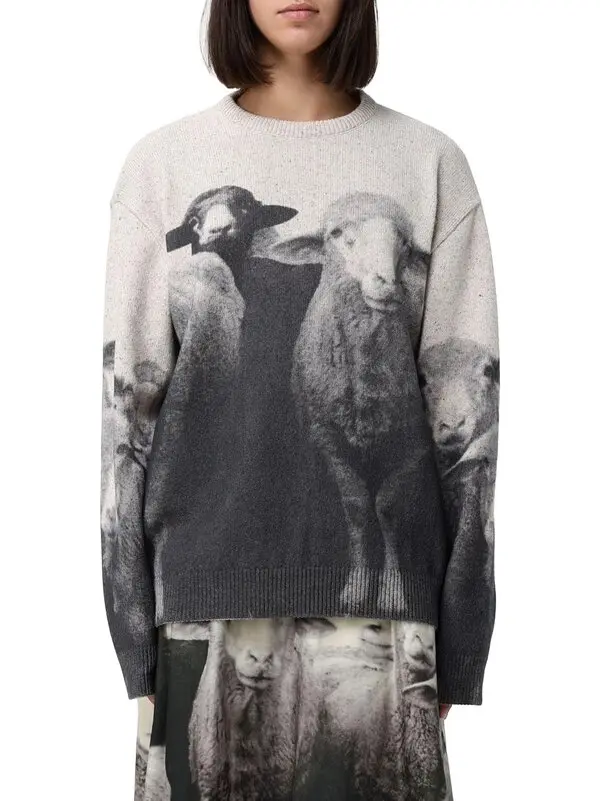 Moschino Relaxed Fit Graphic Print Jumper In A Wool And Silk Blend - Multicolor